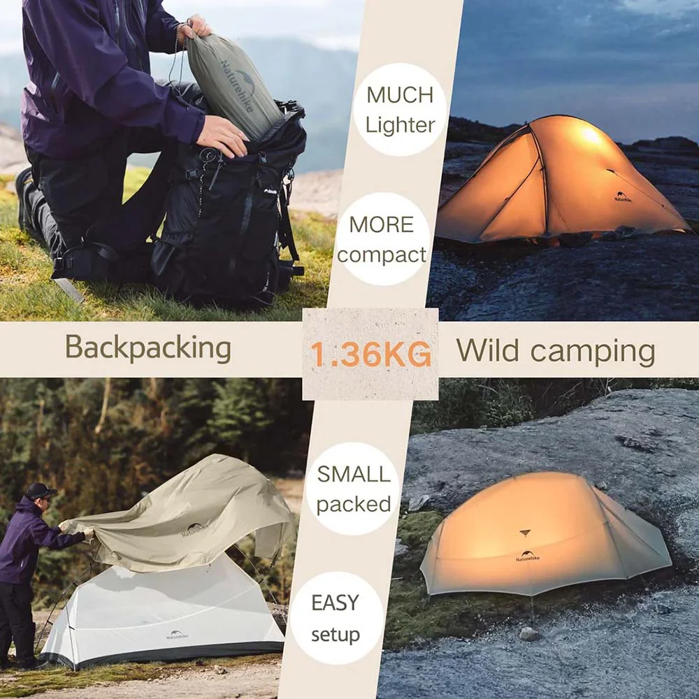 Naturehike Cloud Up Pro 2 Backpacking Tent | Ultralight 3-Season 2-Person Tent | Backwoods ...